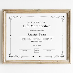 Life Membership Certificate Template, Editable Printable Elegant ...