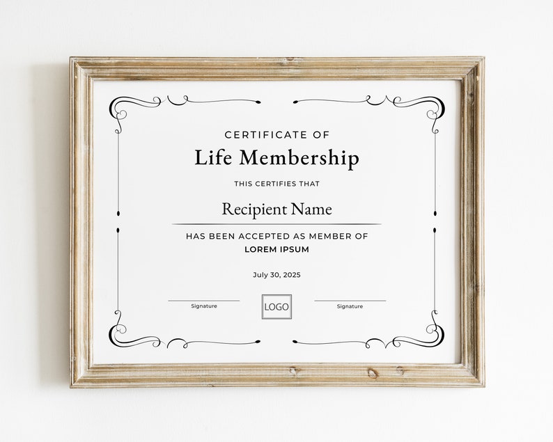 Life Membership Certificate Template Editable Printable - Etsy