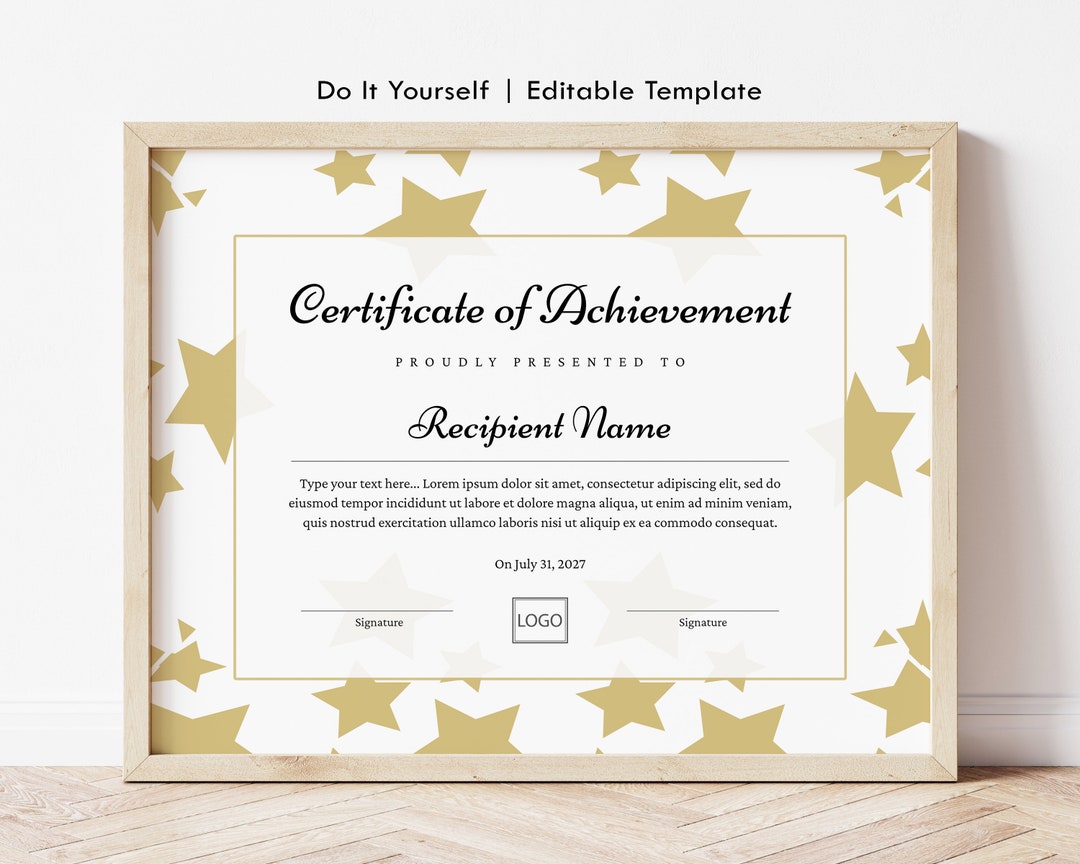 Editable Certificate of Achievement Award Certificate Template ...