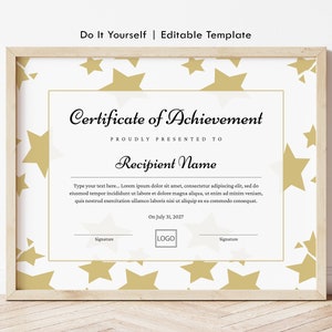 Editable Certificate of Achievement Award Certificate Template ...