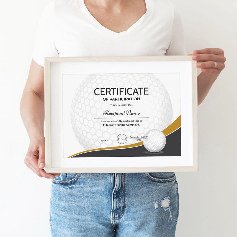 EDITABLE Golf Certificate Template, Sports Certificate Award, Printable ...