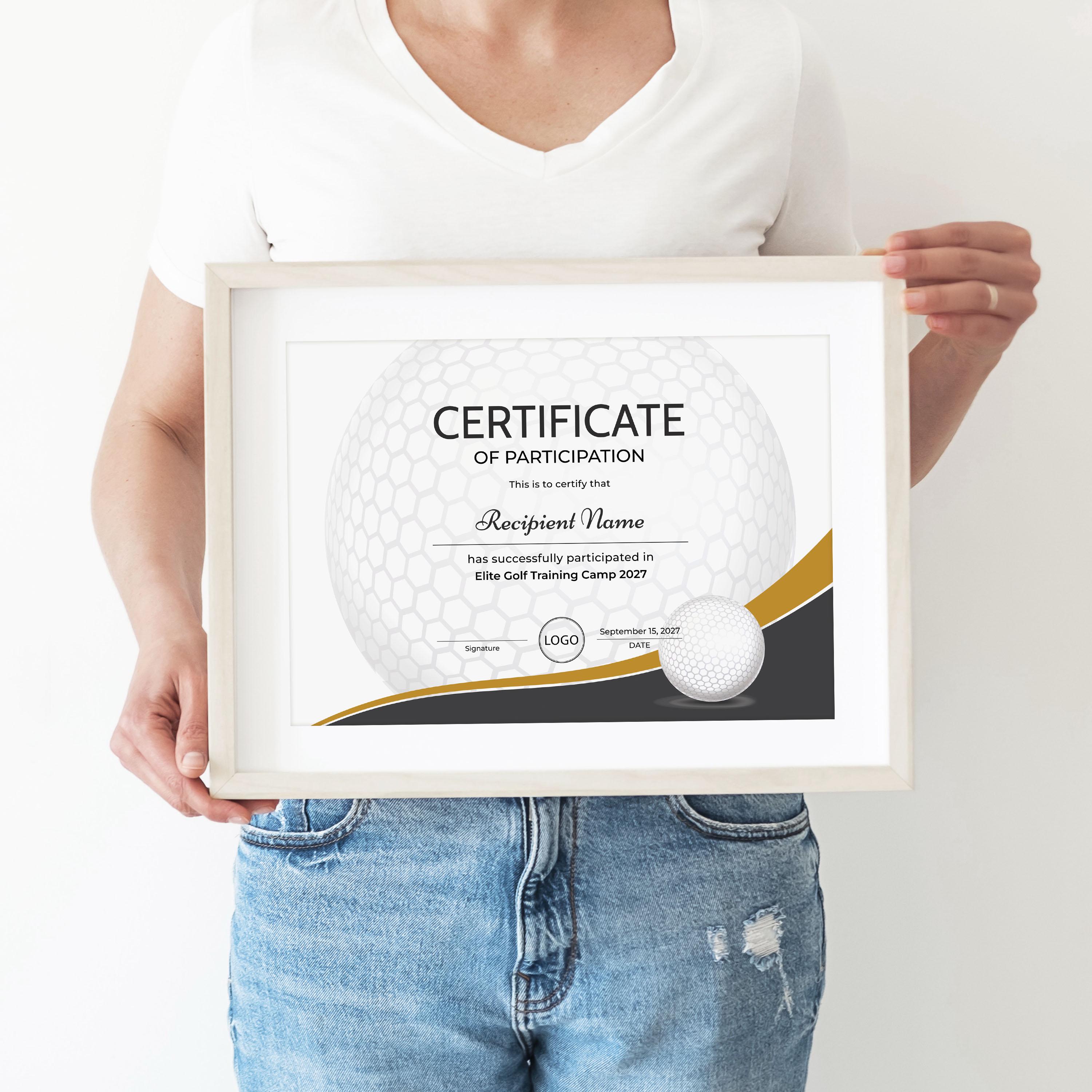 EDITABLE Golf Certificate Template, Sports Certificate Award, Printable ...