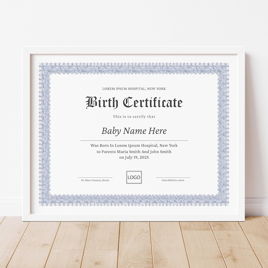 Birth Certificate Template Printable Certificate of Birth Baby Boy Gift ...