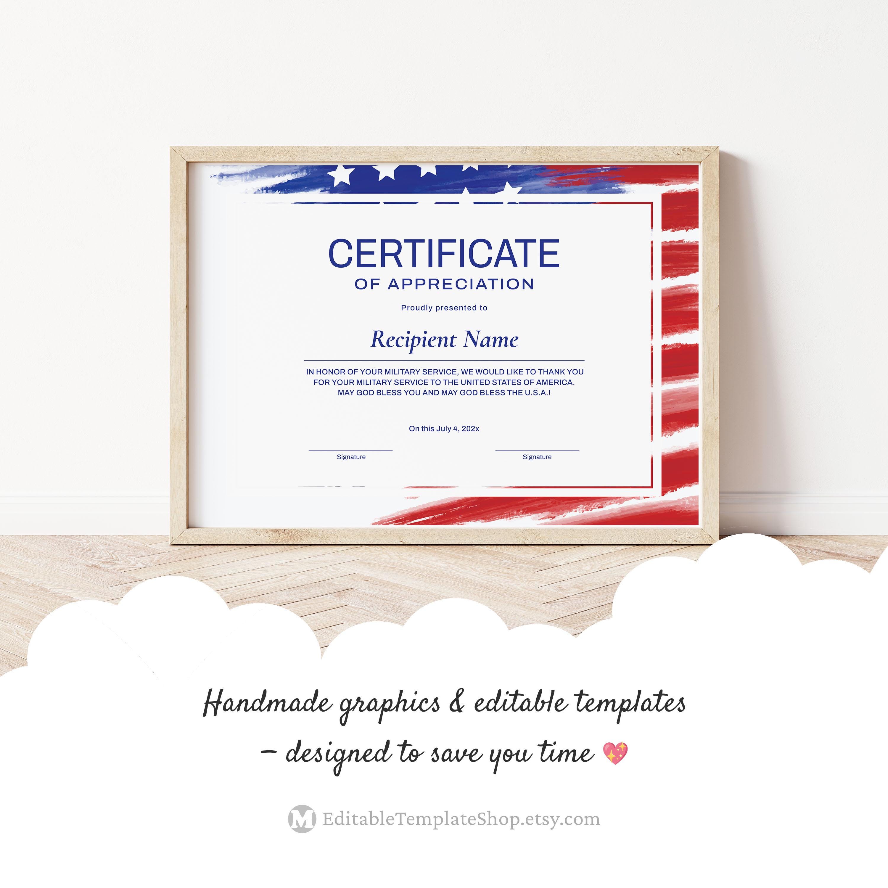 Editable Certificate Template American Flag Independence Day, Printable ...