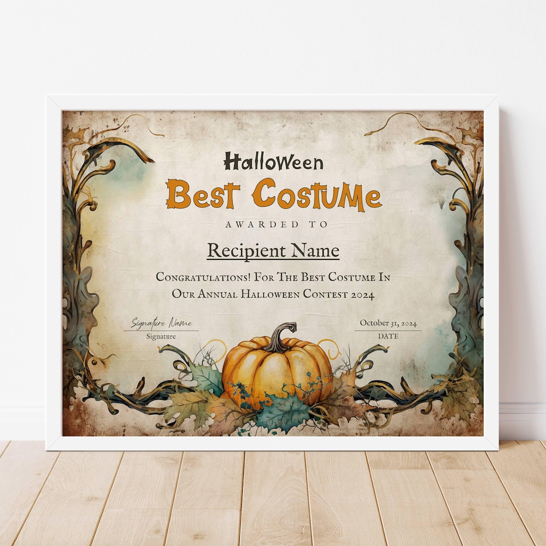 Vintage Halloween Best Costume Certificate Award, Editable Halloween ...