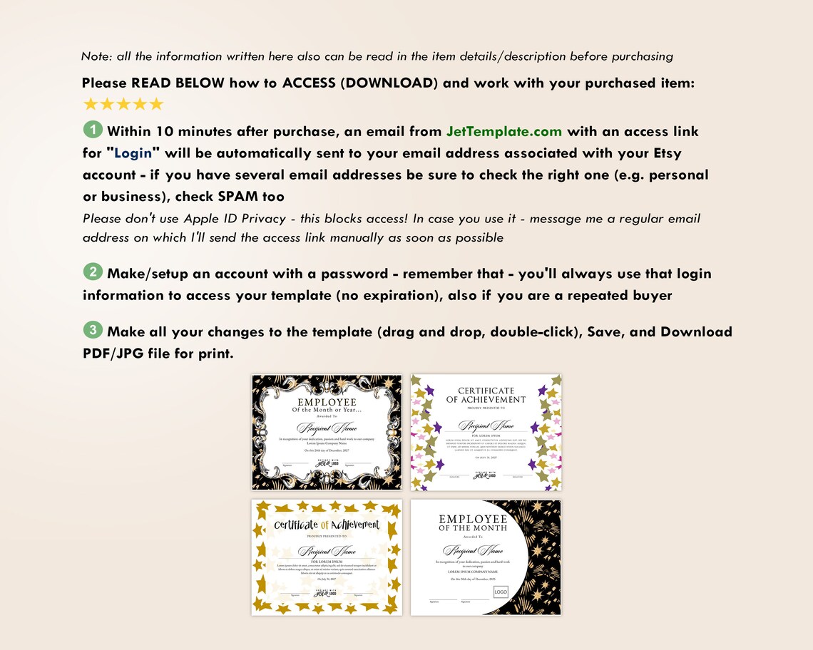 Employee Appreciation Achievement Awards Gold Stars Editable - Etsy