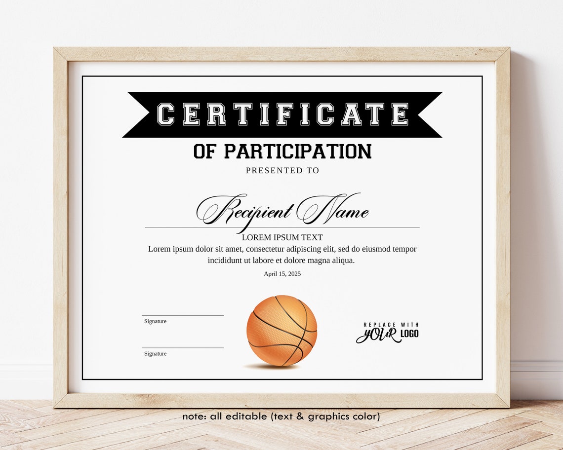 Editable Basketball Certificate Template Sports Award - Etsy