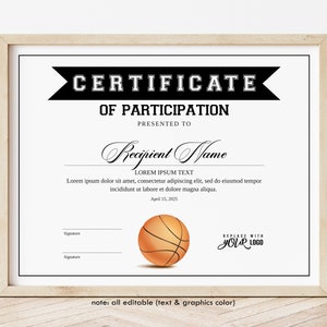 Editable Basketball Certificate Template, Sports Award Certificates ...