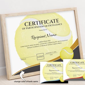 EDITABLE Tennis Certificate Template, Sport Award Certificates ...