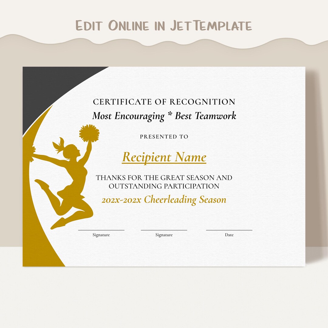 EDITABLE Cheerleader Certificate Template, Cheerleading Award ...