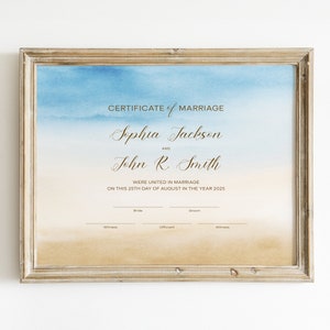 Beach Wedding Certificate Template Marriage Keepsake - Etsy