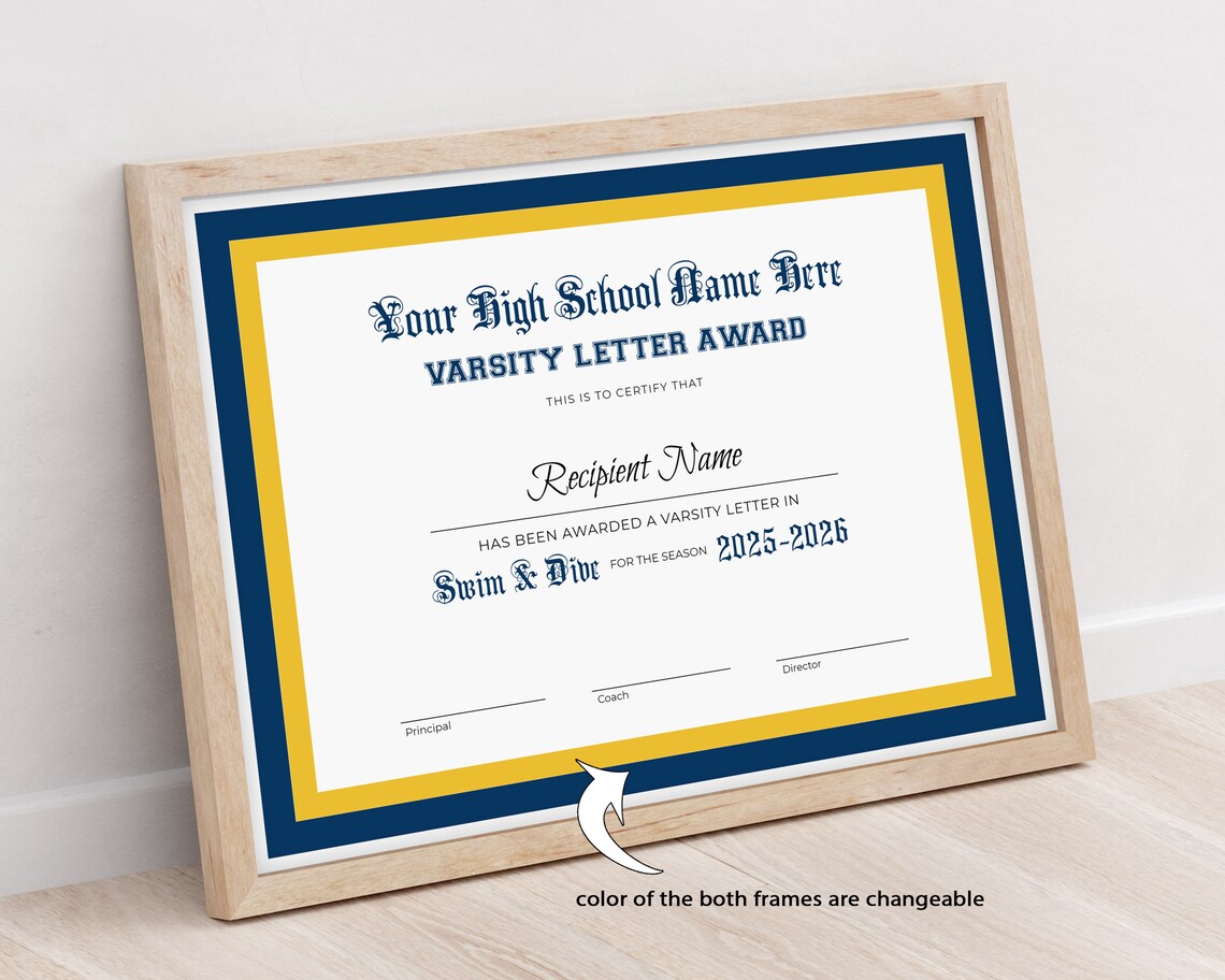 EDITABLE Varsity Letter Award Template Swim & Dive Template - Etsy