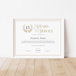 15 Years of Service Anniversary Award Certificate of Appreciation ...
