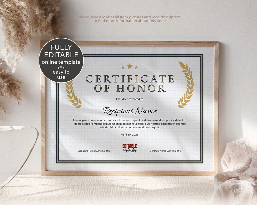 Certificate Of Honor Template