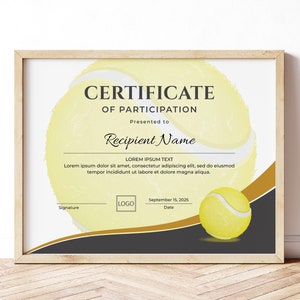 EDITABLE Tennis Certificate Template, Sport Award Certificates ...