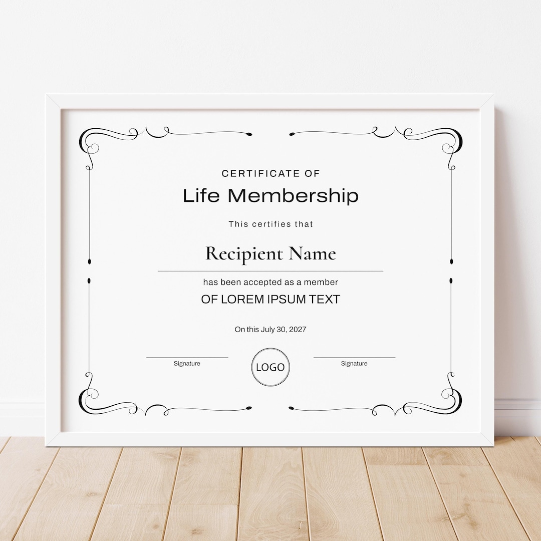 Life Membership Certificate Template, Editable Printable Elegant ...
