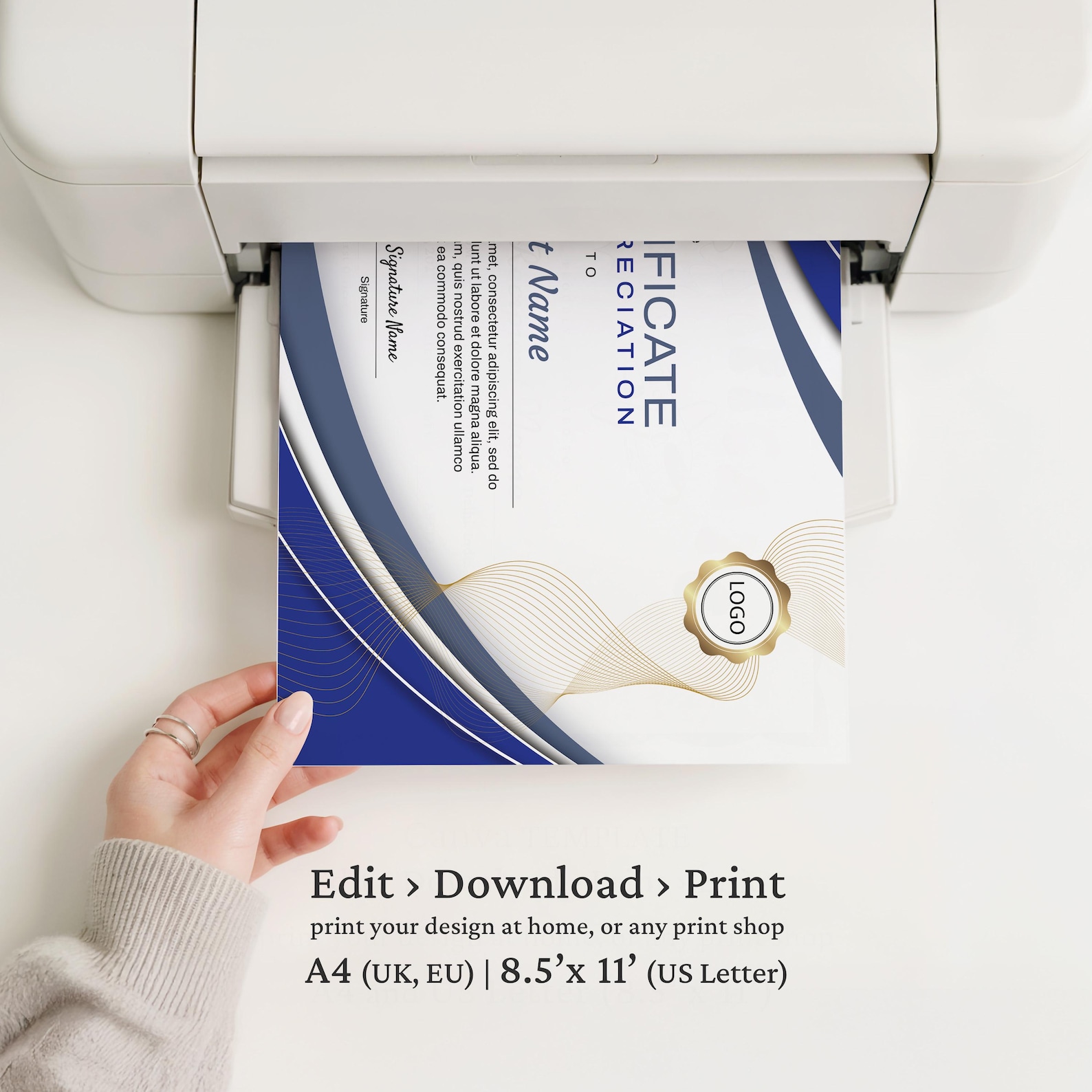 Modern Blue Certificate of Appreciation Printable Appreciation Award ...