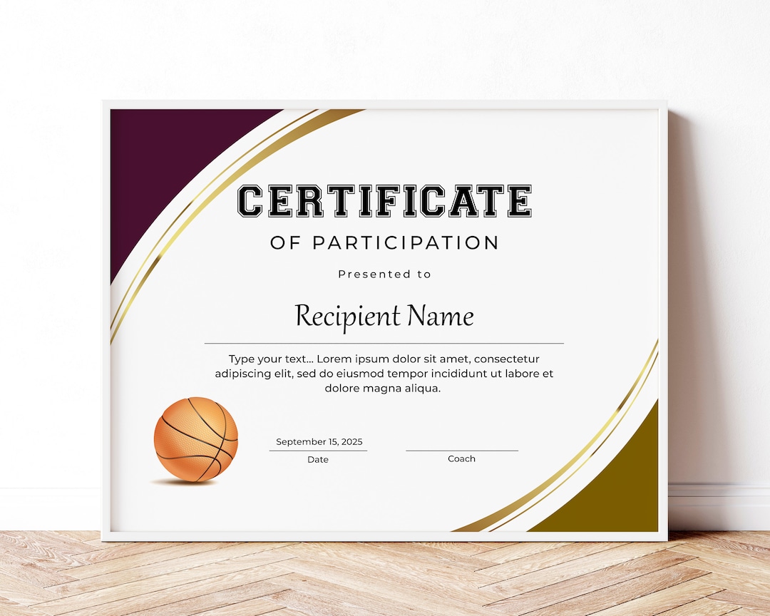 Editable Basketball Certificate Template Sports Basketball Award ...