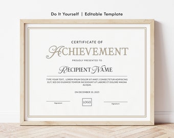 Editable Certificate of Achievement Template. Award Template. - Etsy