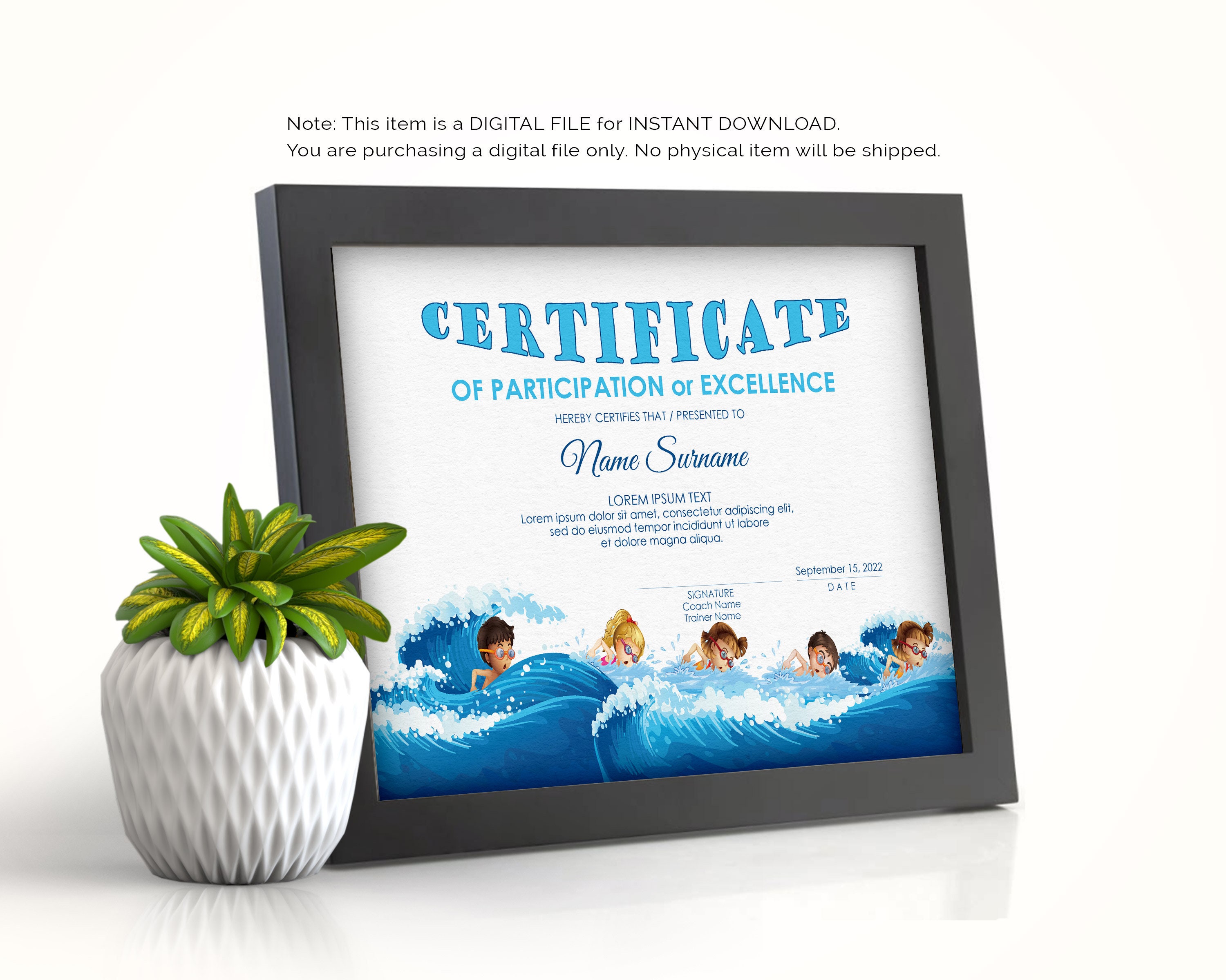 EDITABLE Swimming Certificate Template Sports Certificate | Etsy