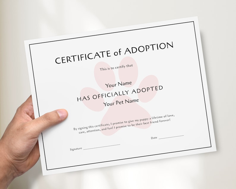 EDITABLE Puppy Adoption Certificate Template Paw Dog - Etsy