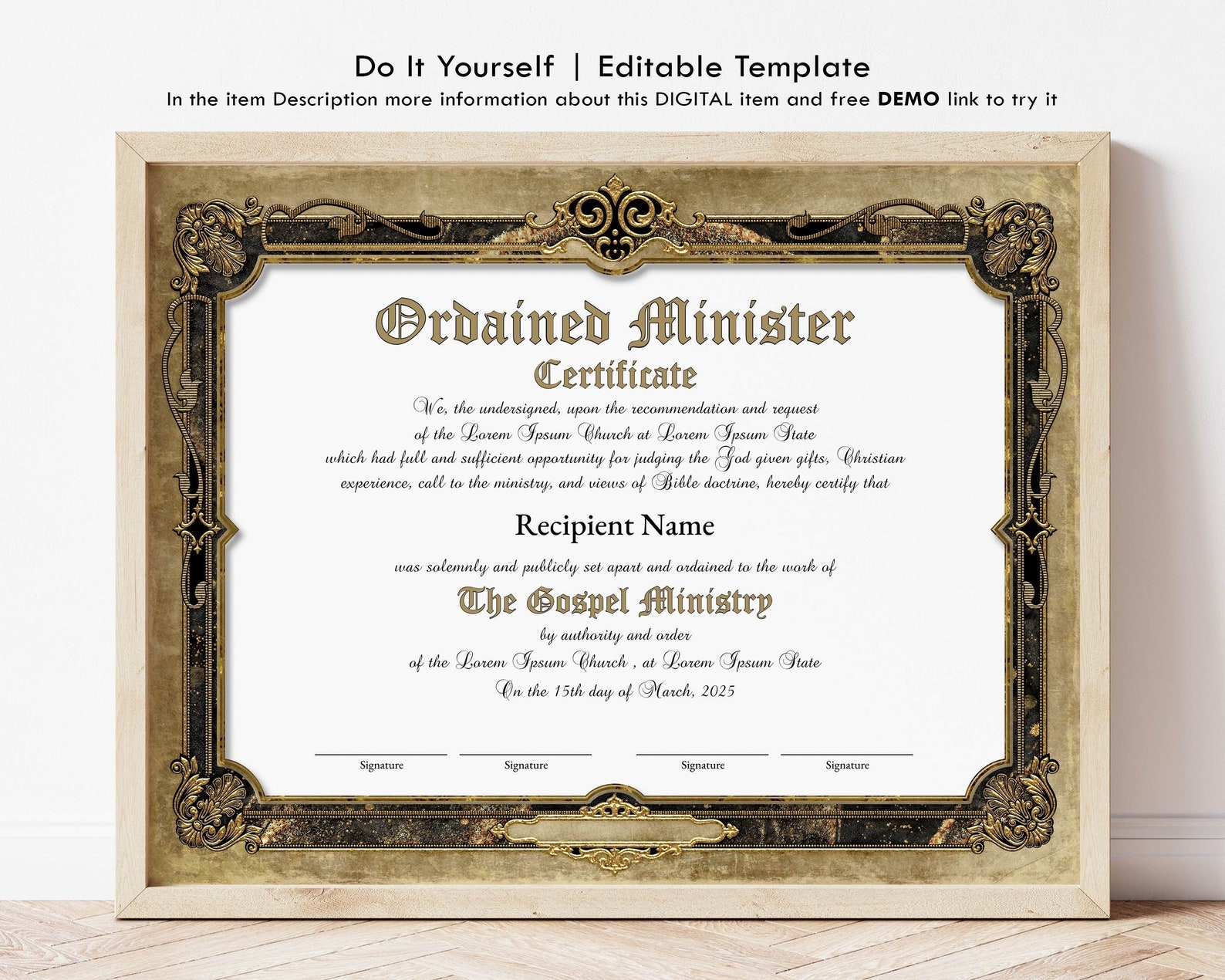 Editable Ordained Minister Certificate Template Printable - Etsy