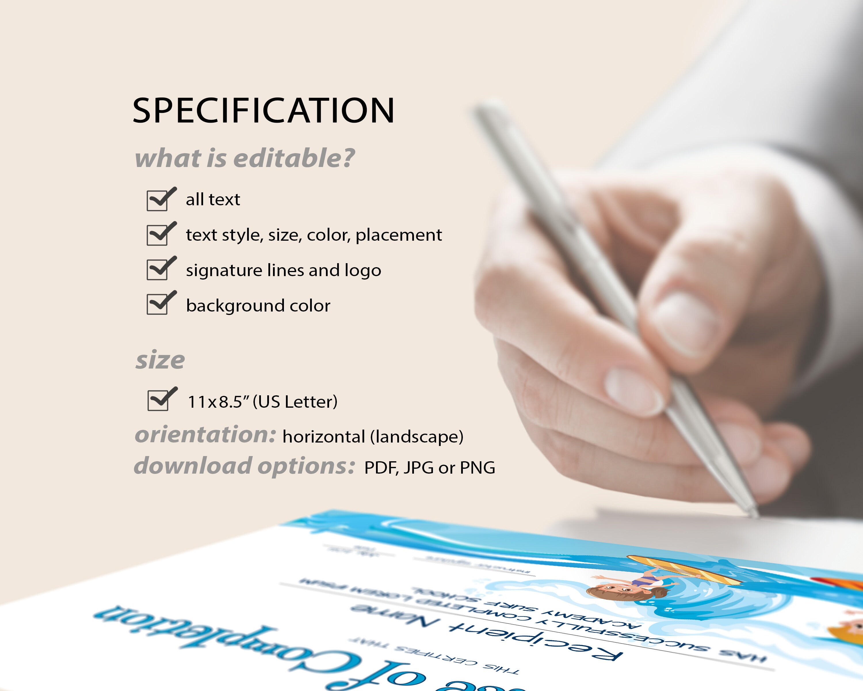 EDITABLE Surf Certificate Template Surf School Award - Etsy UK