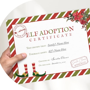 Elf Adoption Christmas Award Certificate Template, Editable Christmas ...