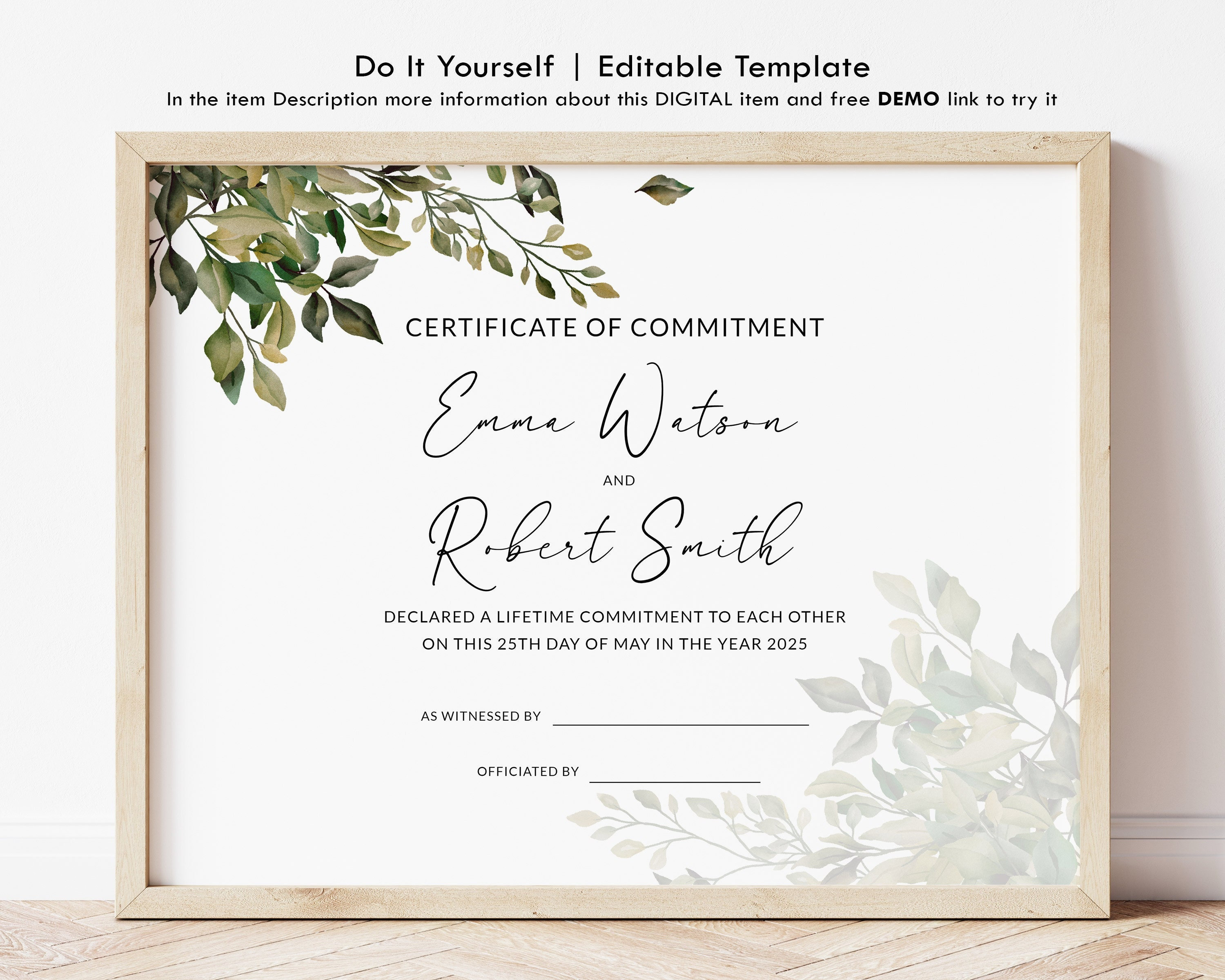 Modern Commitment Certificate Template Editable Printable - Etsy UK