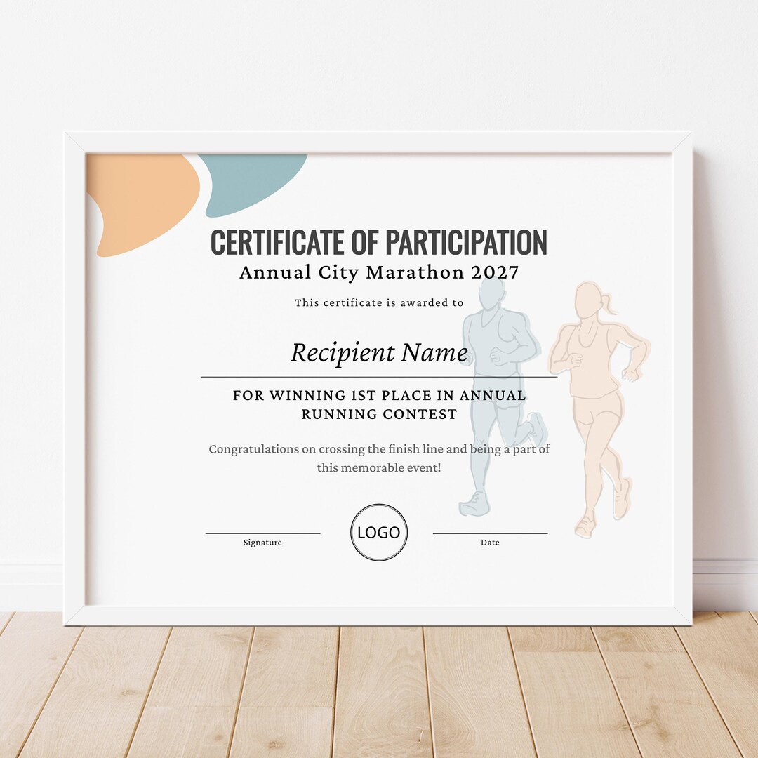 Editable Running Certificate Award Template, Sports Certificate ...