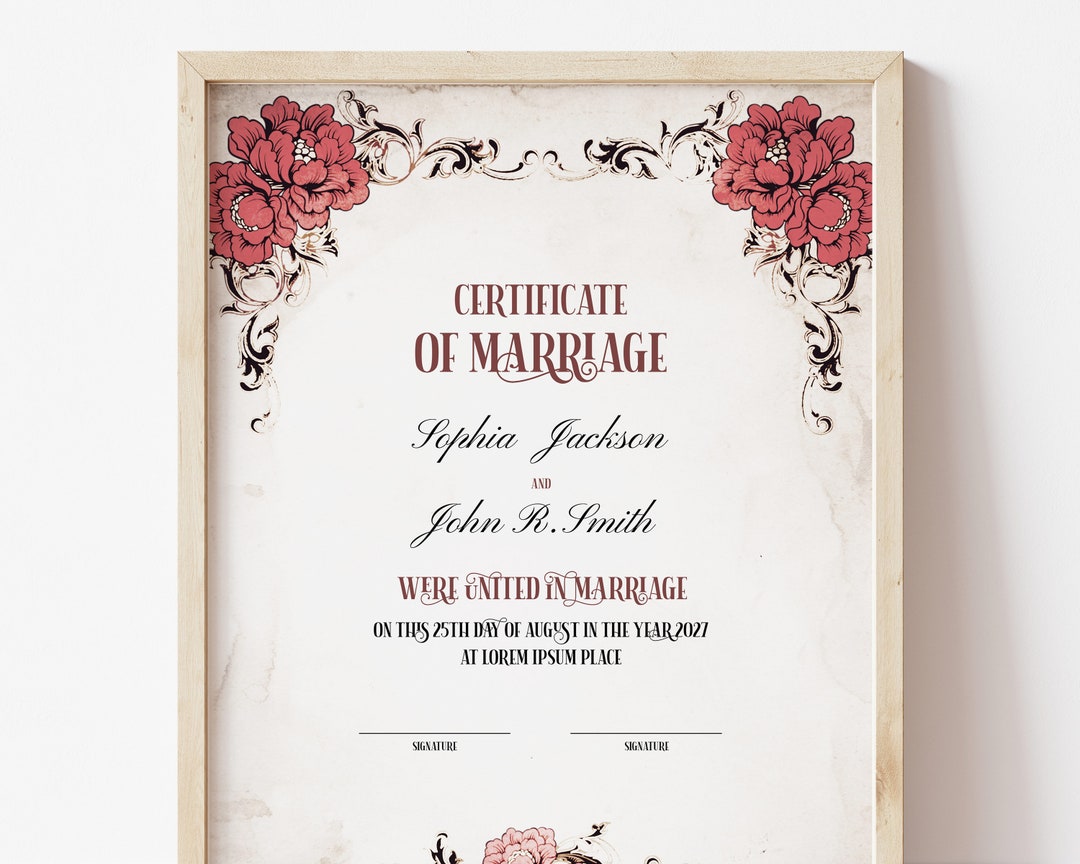 Vintage Gothic Wedding Certificate Template, Editable Printable ...