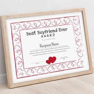 Best Boyfriend Ever Award Certificate Template Printable | Etsy