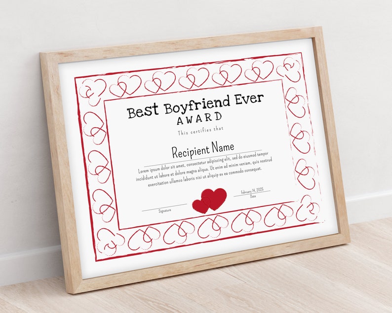 Best Boyfriend Ever Award Certificate Template Printable - Etsy