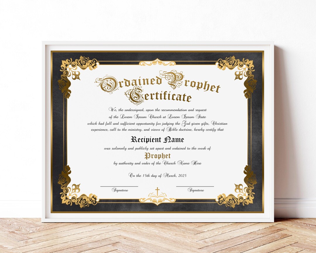 Editable Prophet Certificate of Ordination Template, Printable Prophet ...