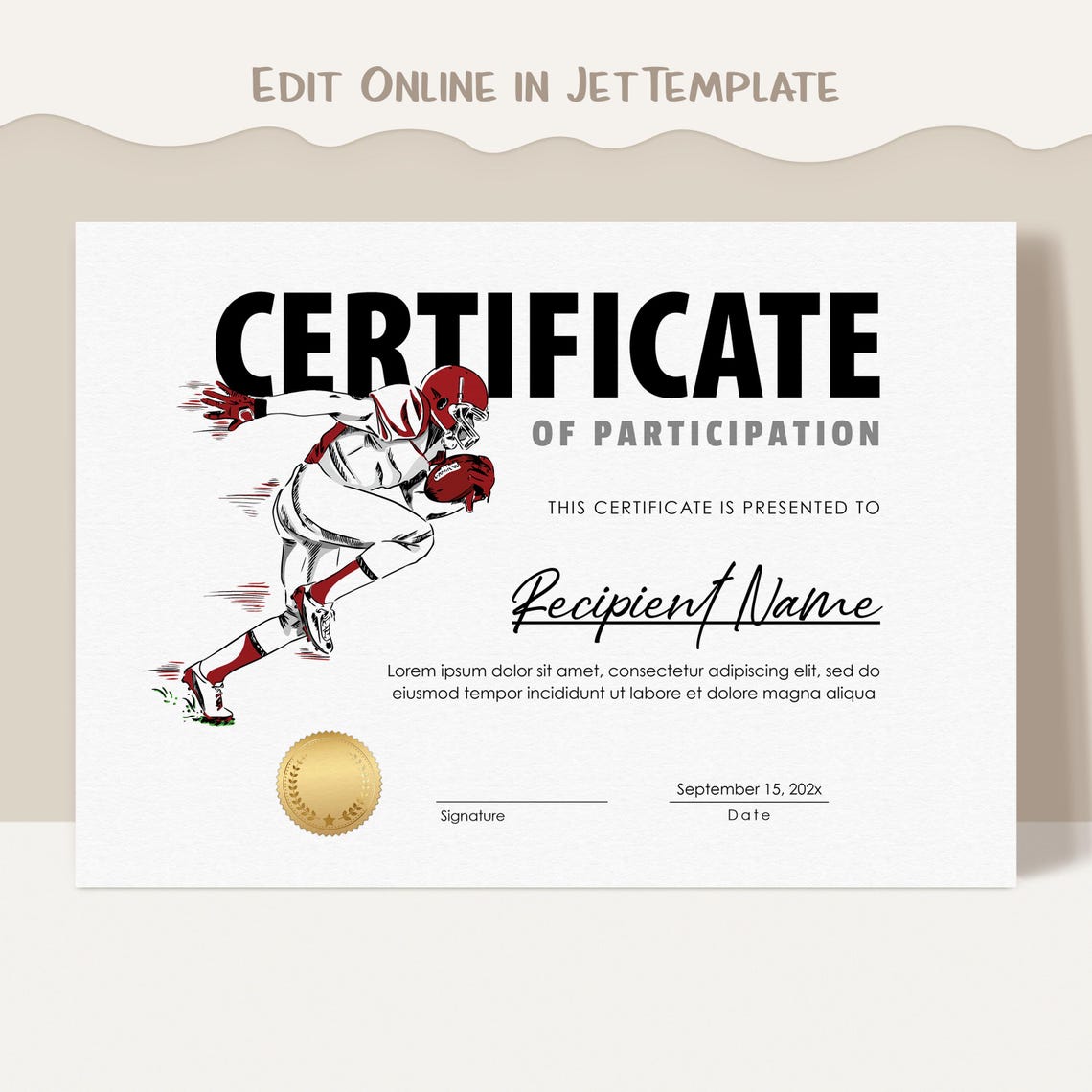 American Football Certificate Template Sports Certificate Award ...