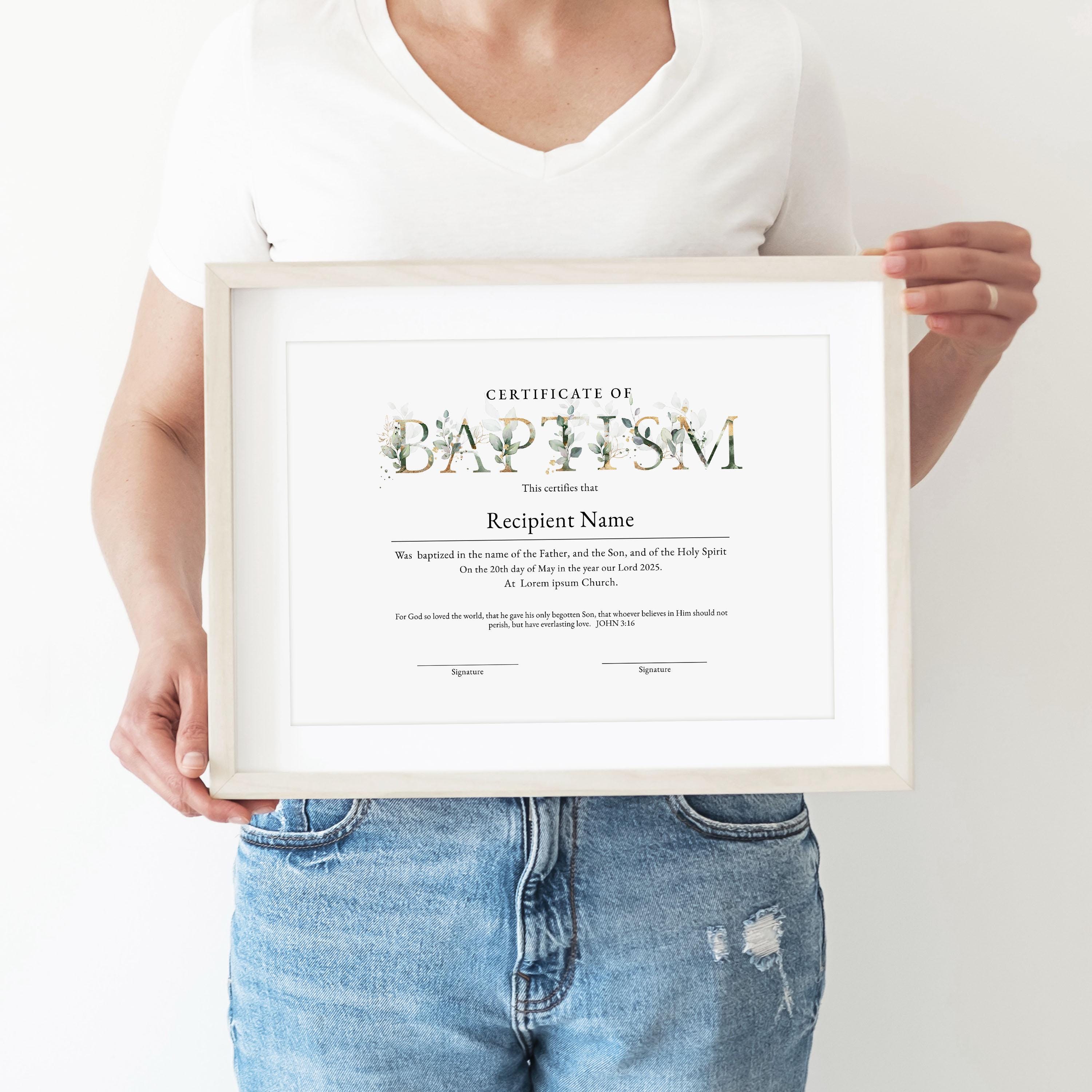 Editable Baptism Certificate Template, Printable Certificate of Baptism ...