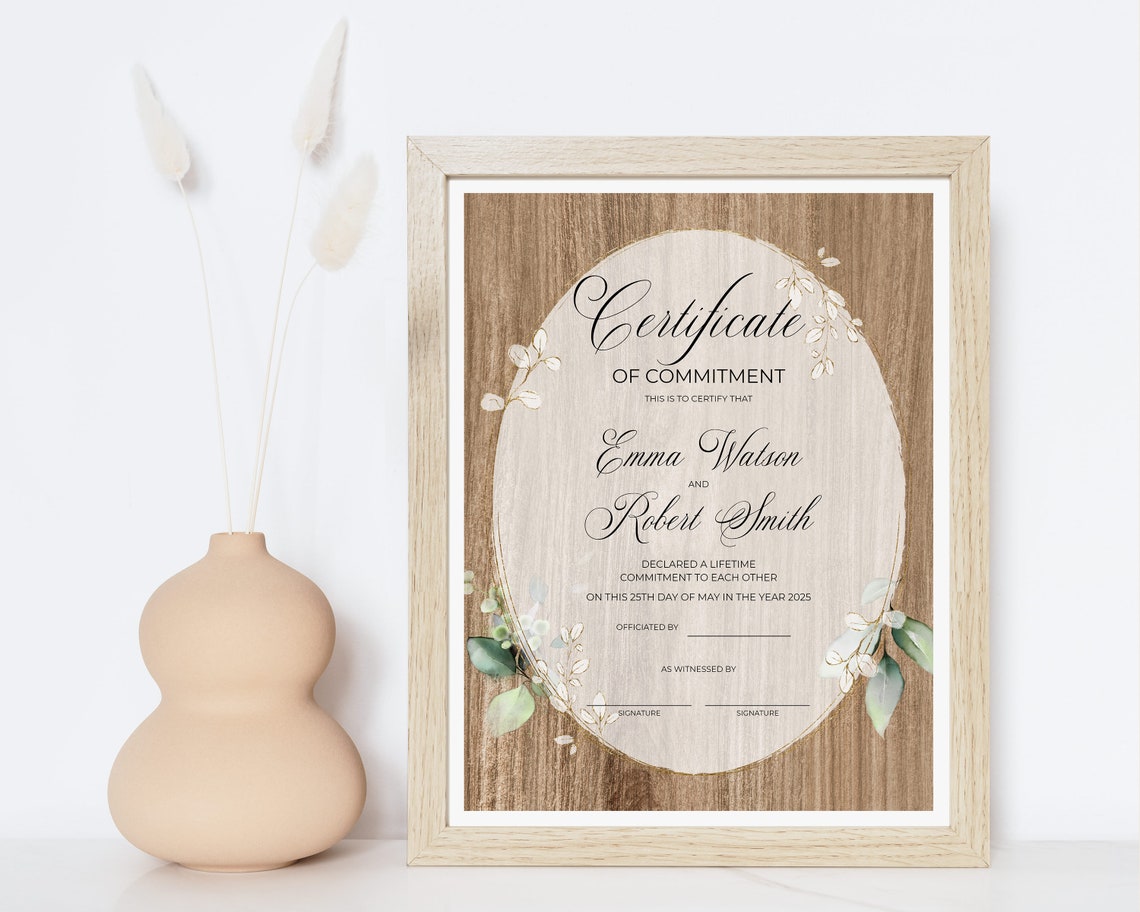 Editable Certificate of Commitment Wedding Keepsake Marriage | Etsy