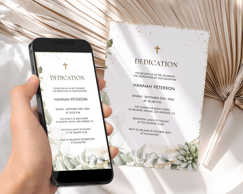 Child Dedication Invitation Card Template, Eucalyptus Branches ...