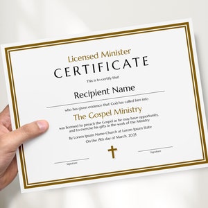Licensed Minister Certificate Template Editable Certificate - Etsy
