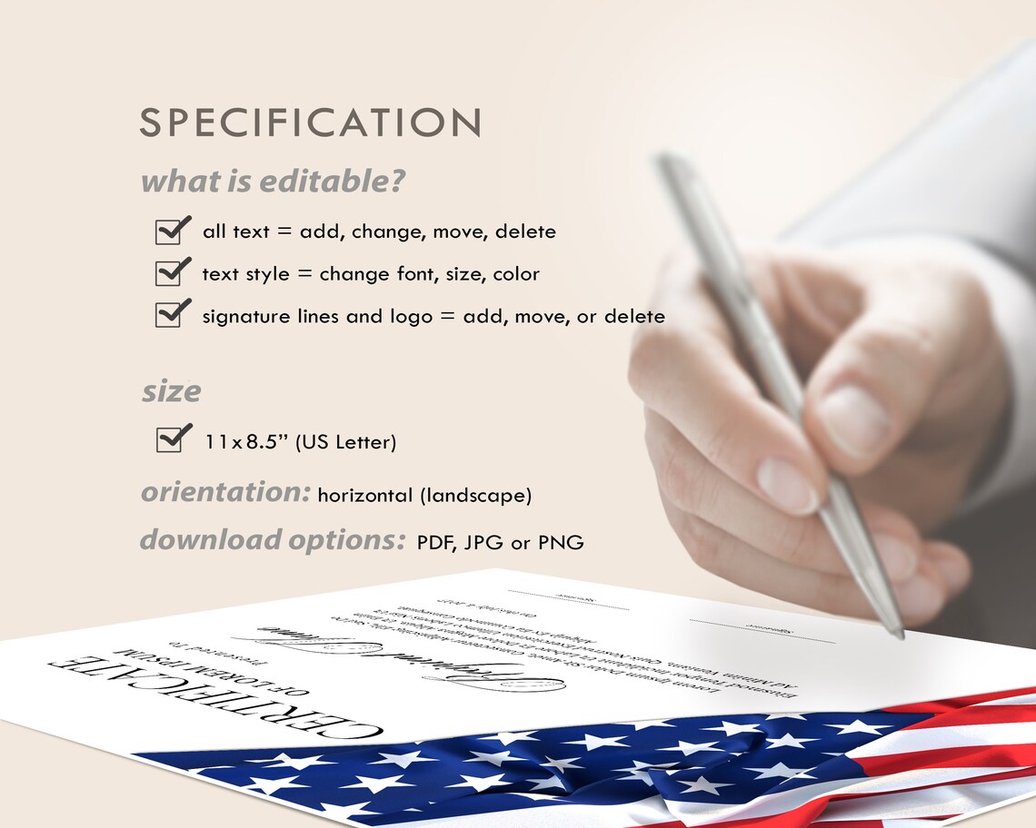 Veteran's Certificate of Appreciation Template Editable - Etsy