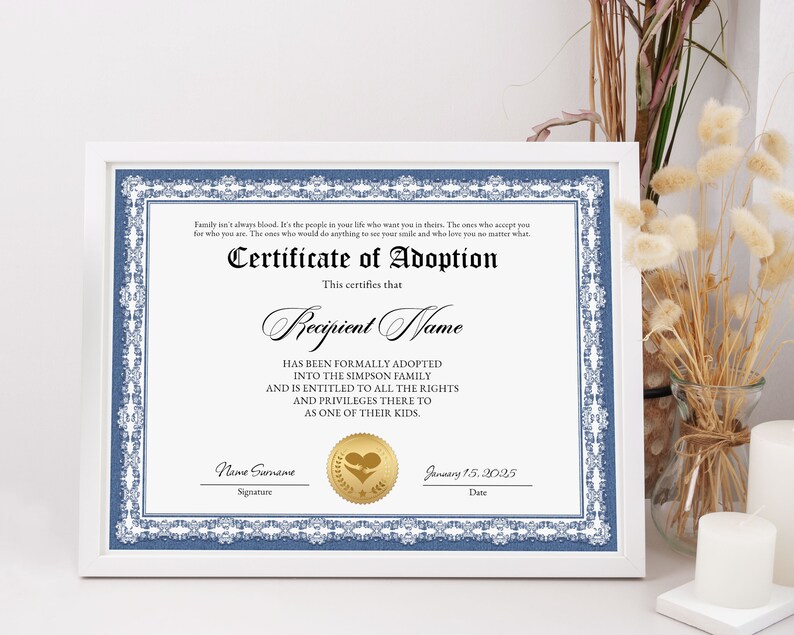 Adoption to Our Family Certificate Template Editable - Etsy