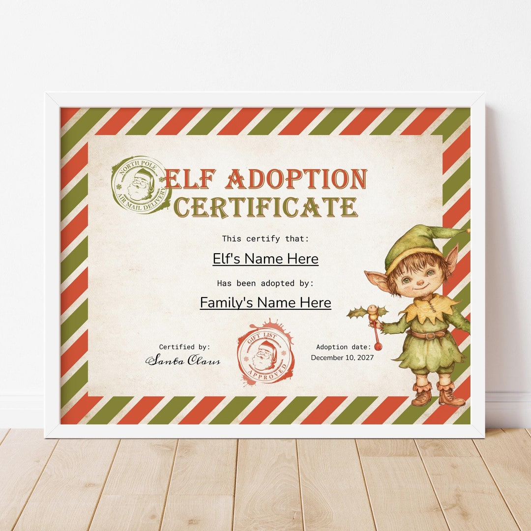 Buy Elf Certificate of Adoption Template, Editable Christmas Elves ...