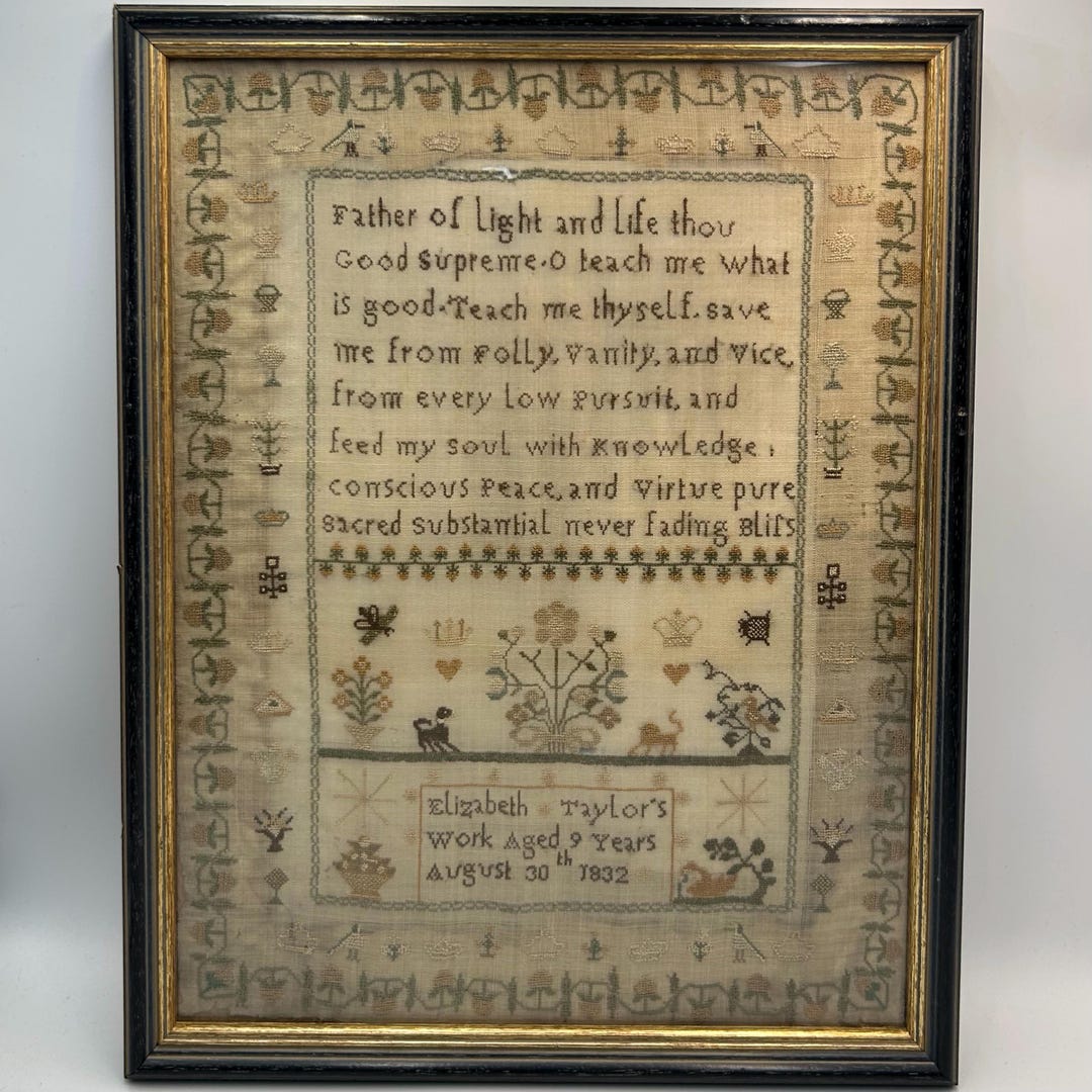 Antique Needlework Sampler 1832 William IV by Elizabeth Taylor, Floral ...
