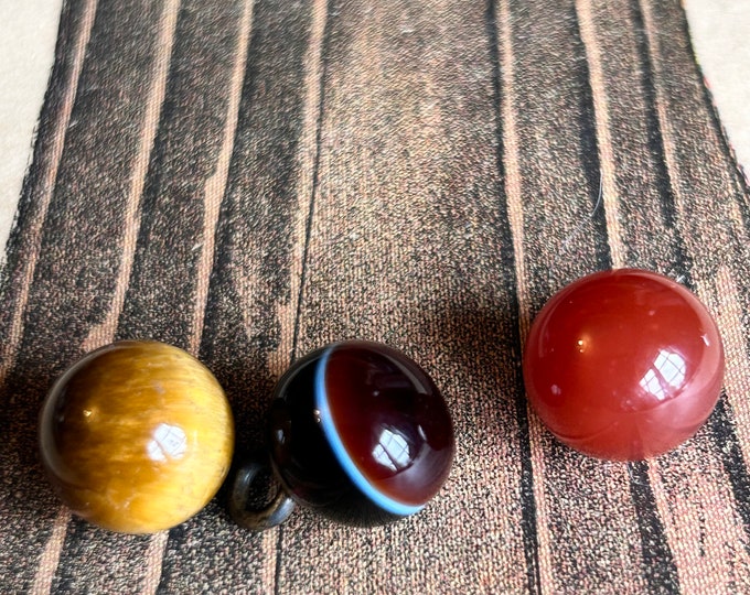 3 Antique Ball Waistcoat Buttons, Carnelian, Banded Agate & Tigers Eye ...
