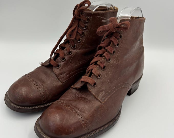Antique Edwardian 1920s Brown Leather Lace up Ankle Boots Size 5 Wider ...
