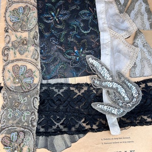 Antique 1910s 1920s Trimming Bundle Black Silk Floss Beaded Tulle ...