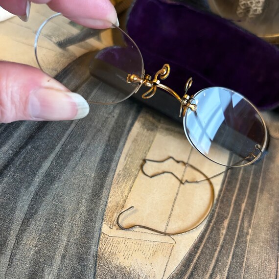 Antique Pince nez spectacles with ear wire reading gl… - Gem
