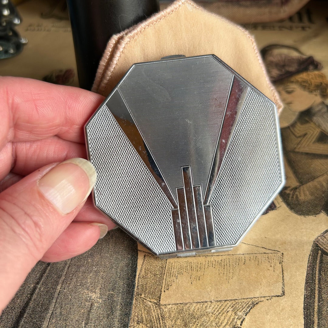Art Deco Chrome Octagonal Compact Engine Turned Engraved - Etsy