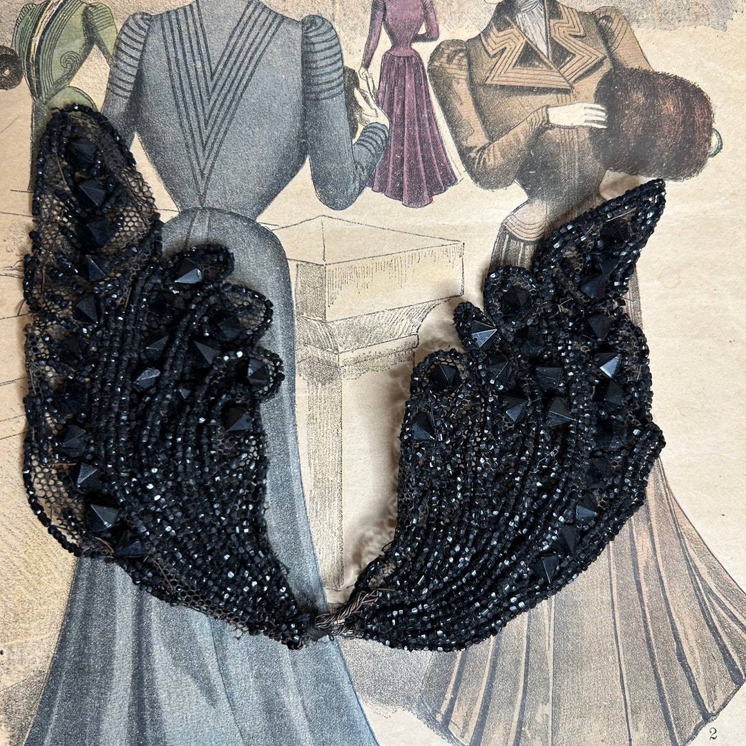 Antique Victorian Black Jet Bead Wings Mourning Hat Wired Beaded Wings ...