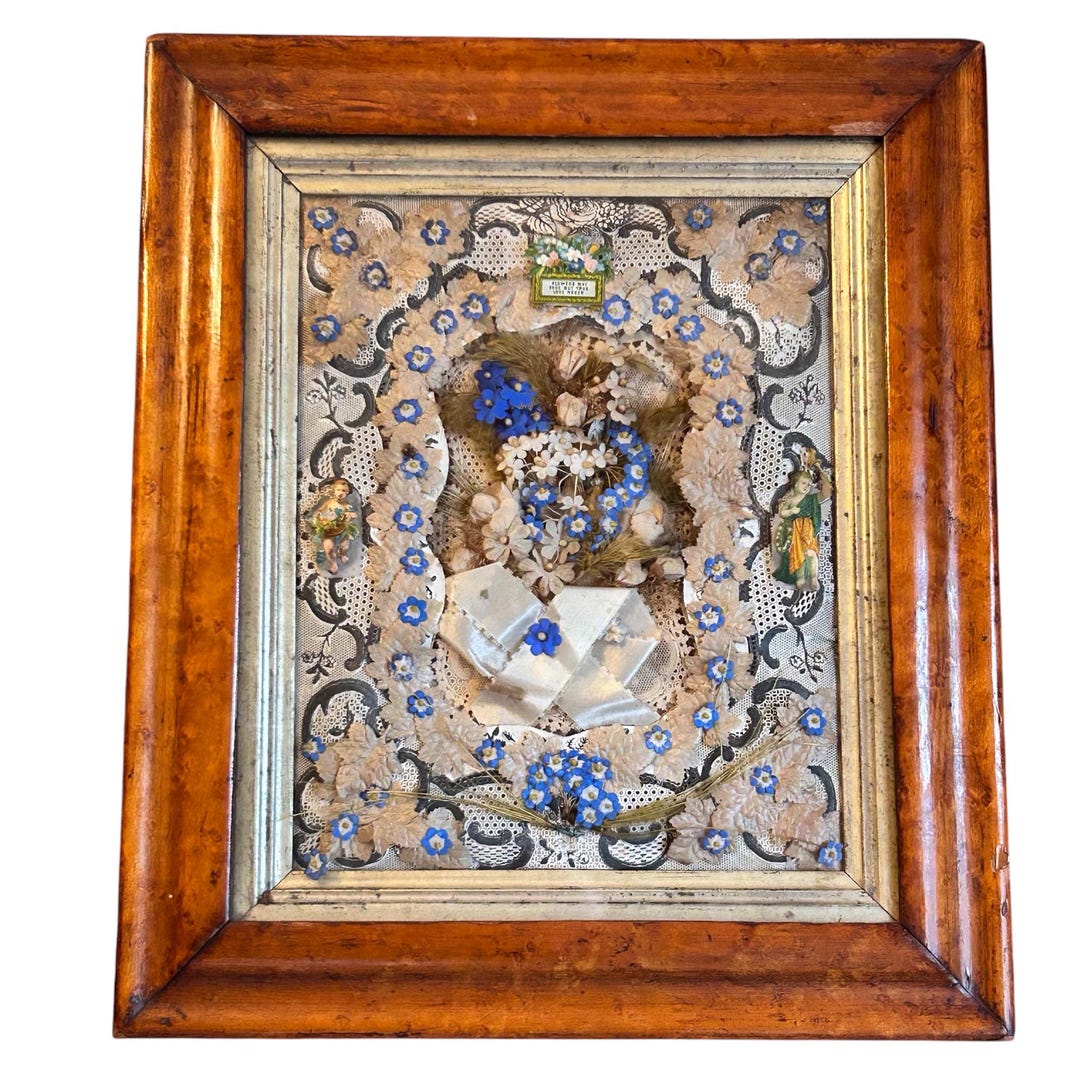 Framed Victorian Valentine Card, Paper Lace Cherubs, Forget-me-nots ...